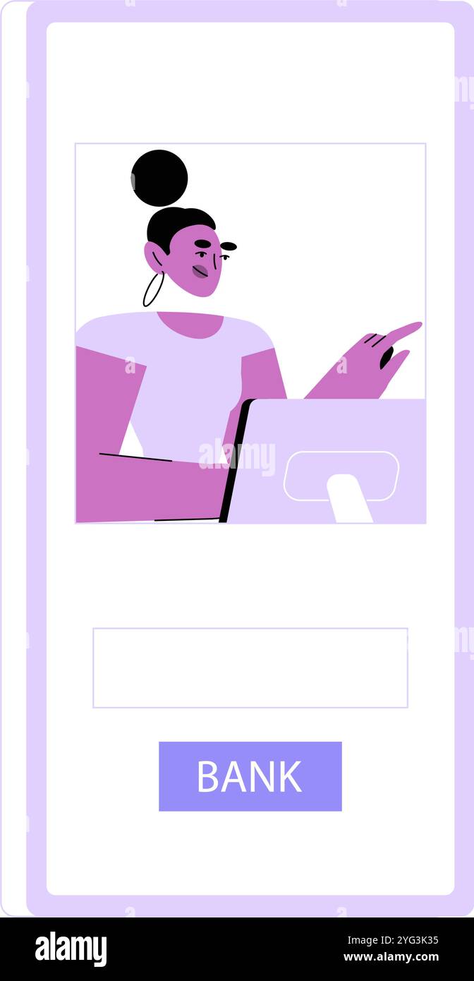 Female Bank Consultant On Mobile App Interface In Flat Vector ...