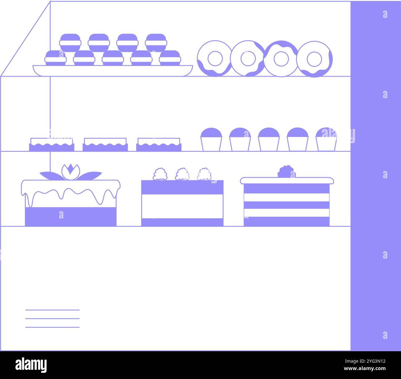 Bakery Display Shelf With Assorted Pastries And Baked Goods In Flat ...