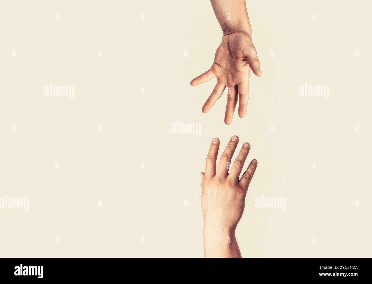 Vertical help hands stretch together representing friendship ...