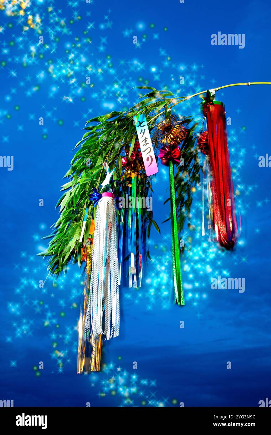 Starry sky CG and Tanabata decorations Stock Photo - Alamy