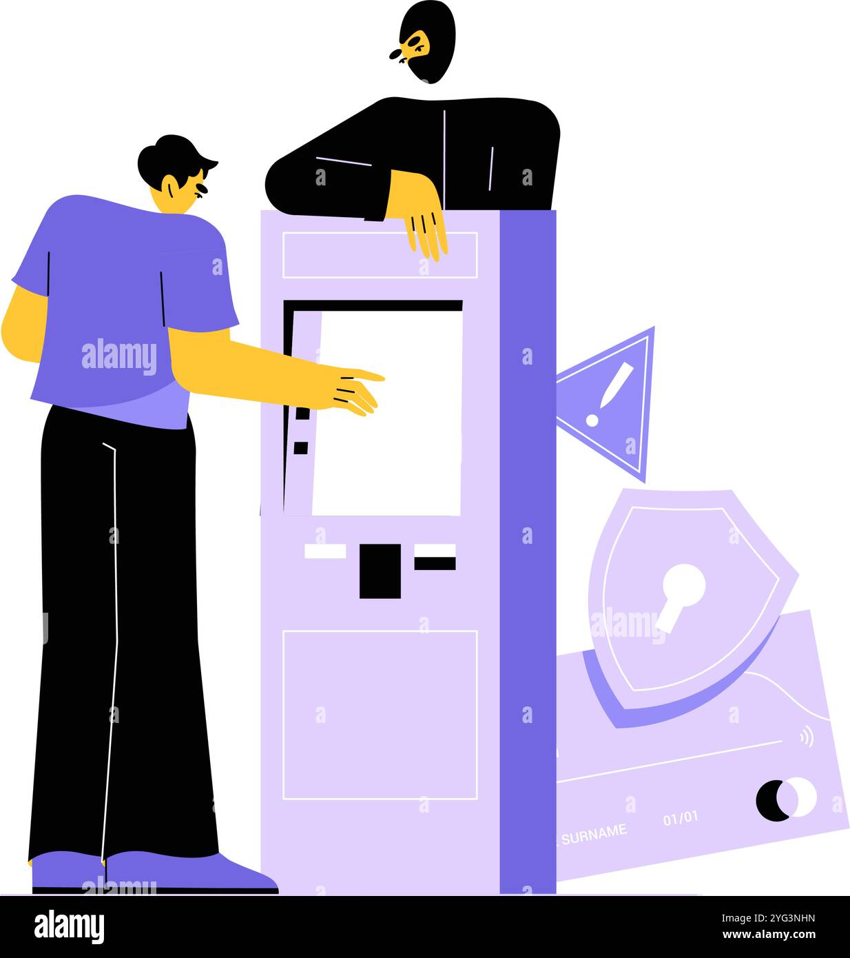 ATM Fraud With Two Male Characters In Flat Vector Illustration ...