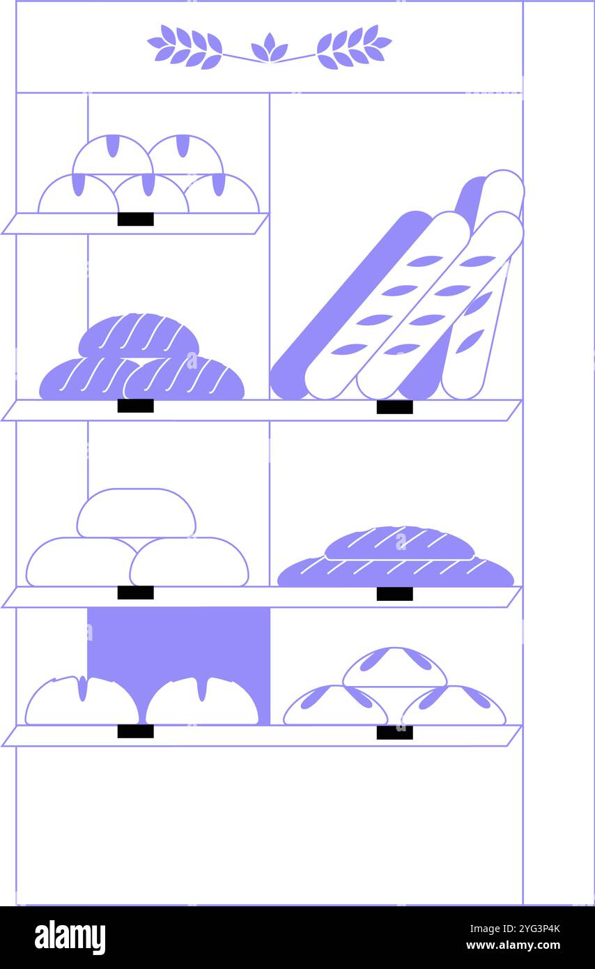 Bread Shelf Display In Flat Vector Illustration Symbolizing Bakery ...