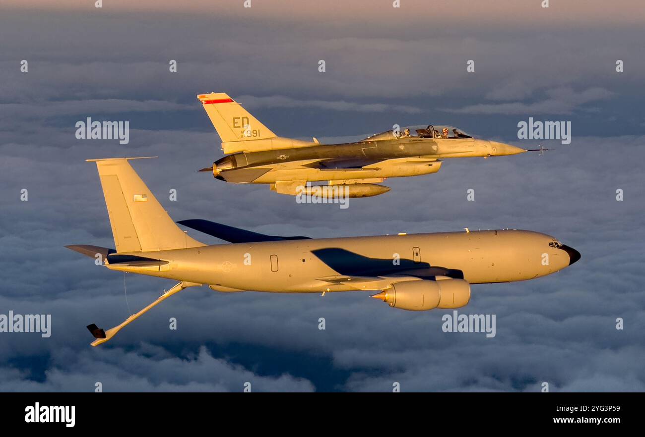 An F-16D assigned to the 416th Flight Test Squadron and a KC-135 ...