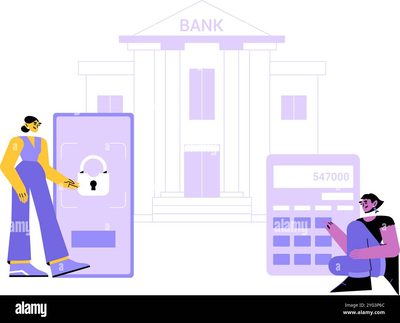 Bank Budget With Phone Screen And Calculator In Front Of Bank Building ...