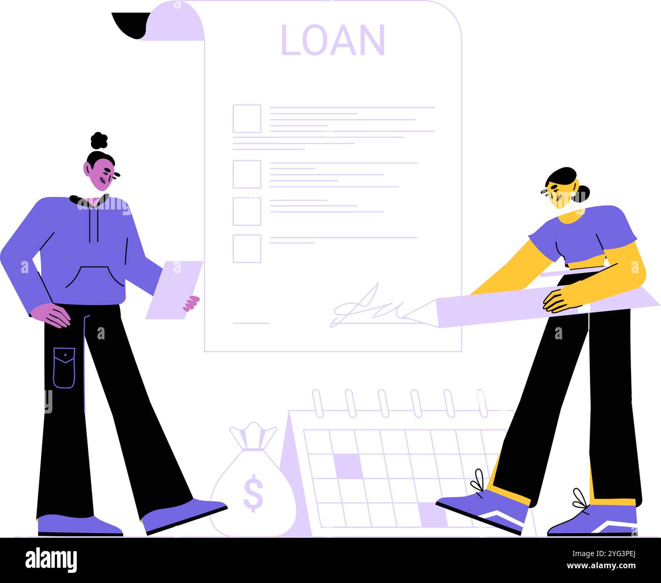 Loan Agreement Between Male And Female Characters In Flat Vector ...