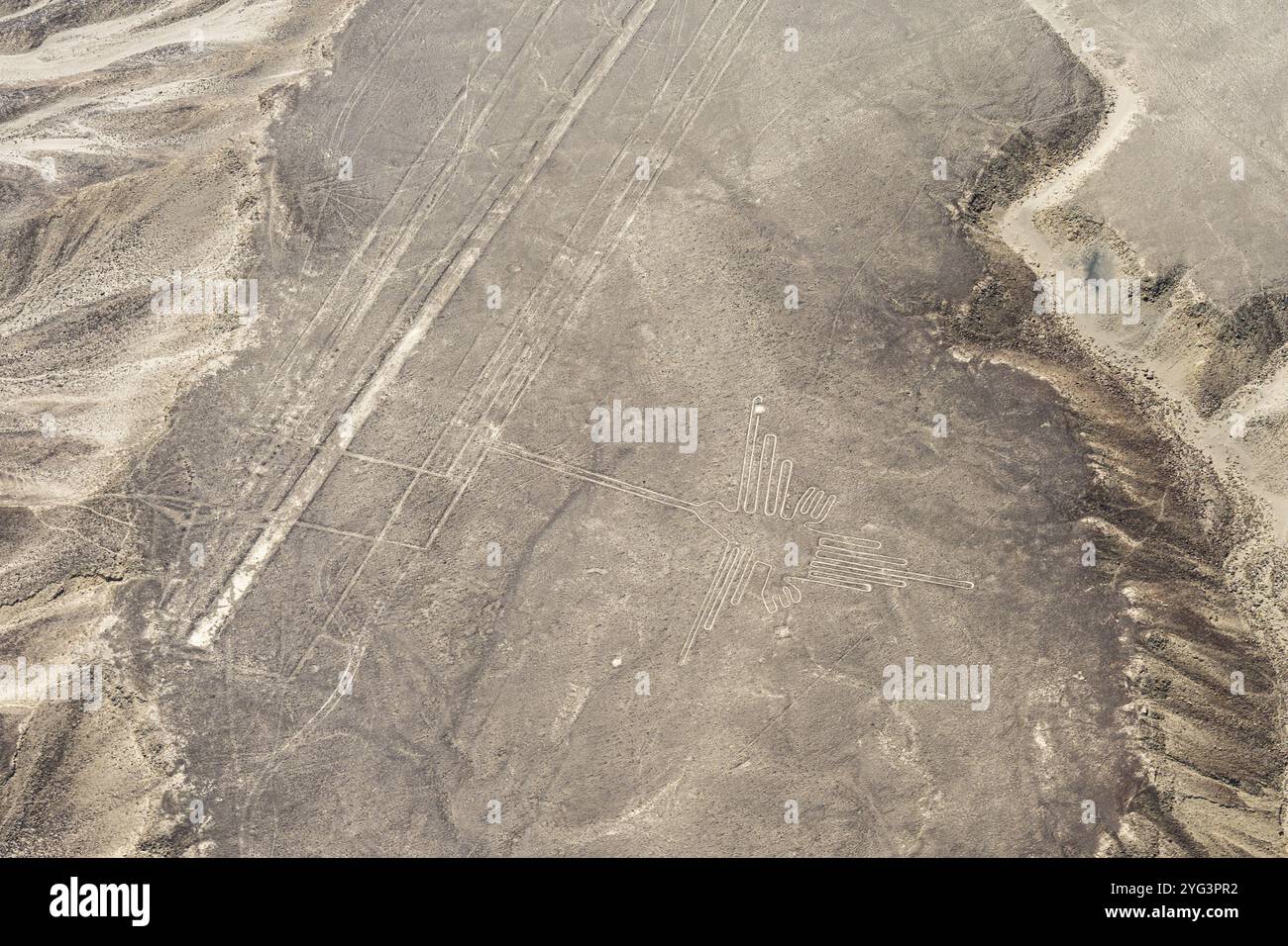 Aerial, The Hummingbird, Nazca geoglyph, Nazca Lines, Nazca, Peru ...