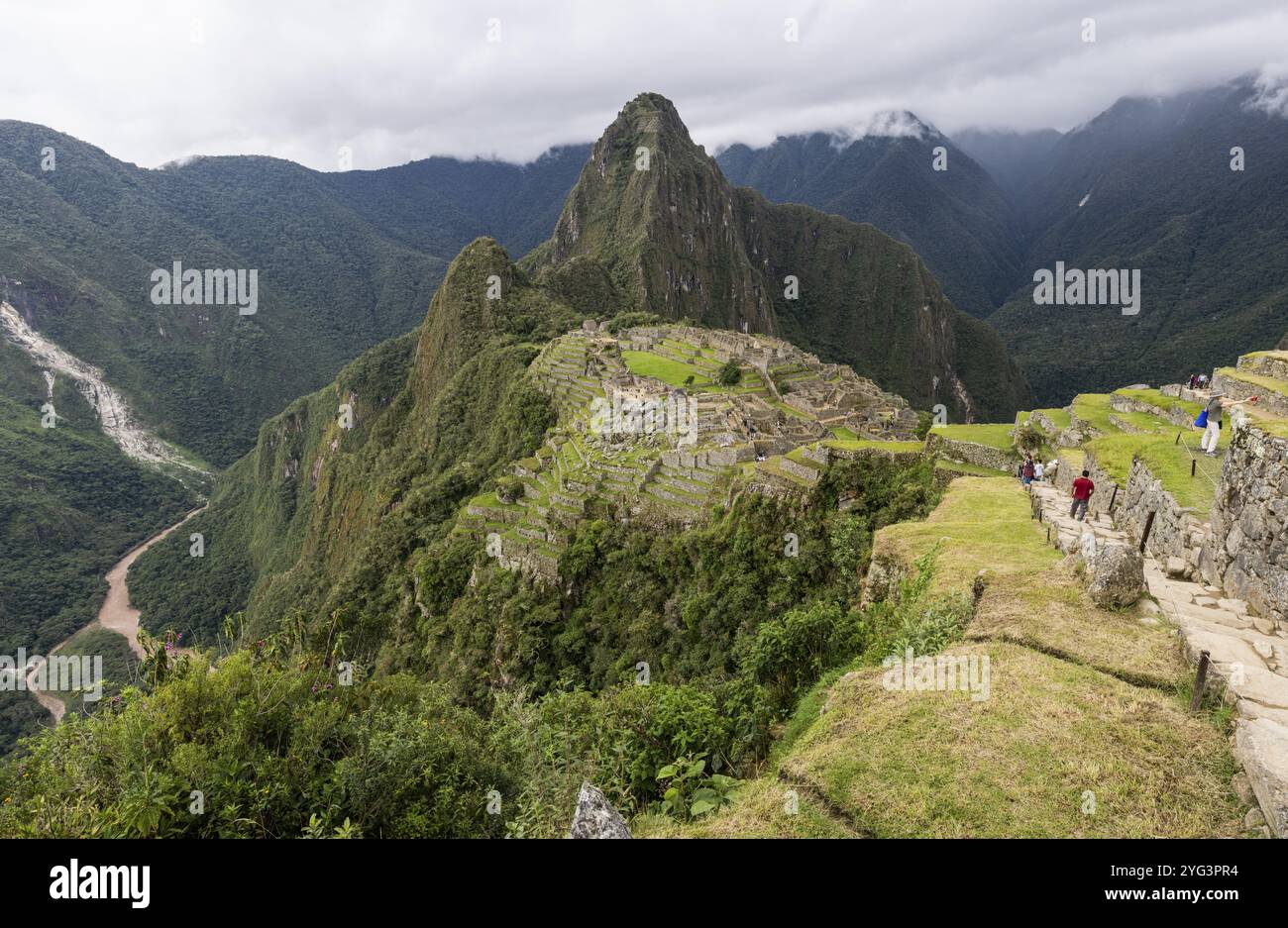 Panoramic view of Machu Picchu, with Huayna Picchu at the background ...