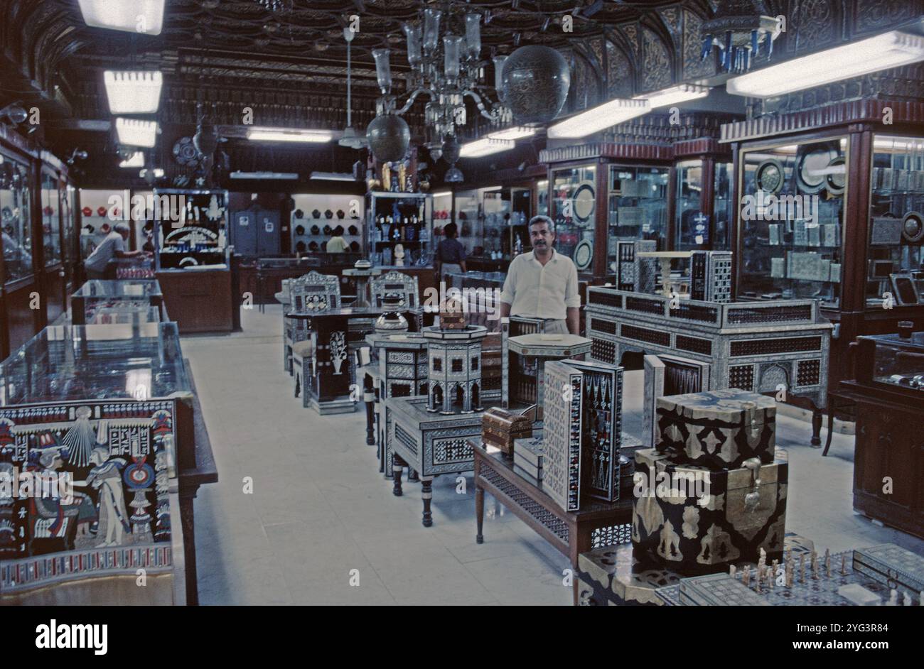 Shop with mother-of-pearl and ivory works, Chan el-Chalili Bazaar ...