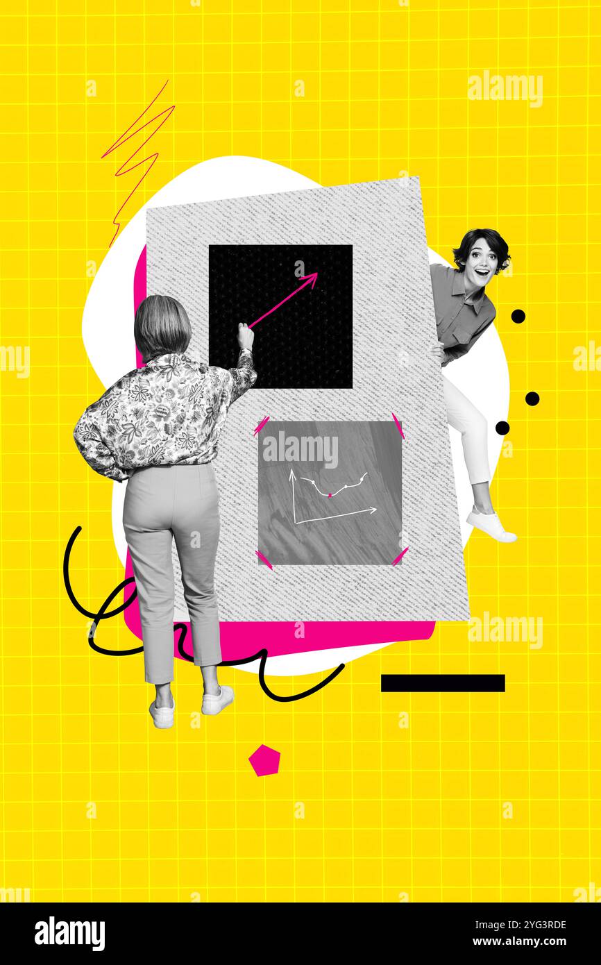 Vertical photo collage of businesswoman draw graph arrow statistics ...