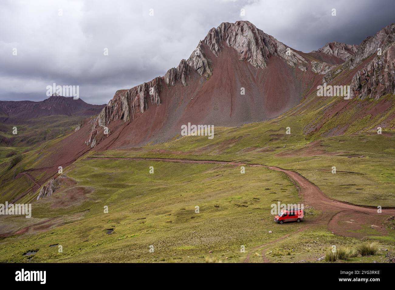 Offroad camper van in the Peruvian Andes, Pallay Punchu Rainbowmountain ...
