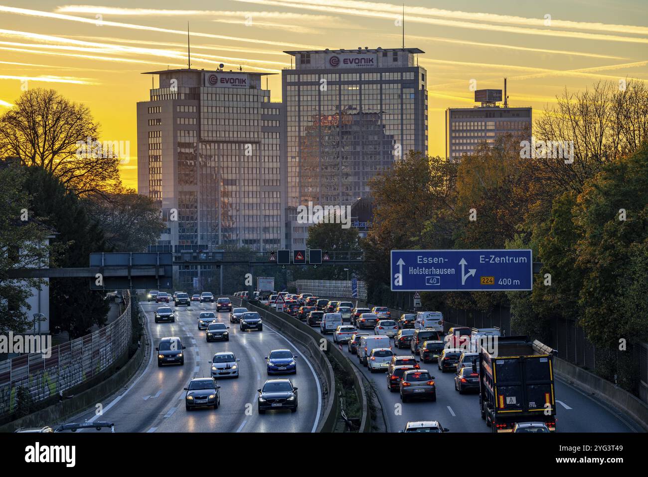 Evening traffic, partly with traffic jams, slow-moving traffic on the ...
