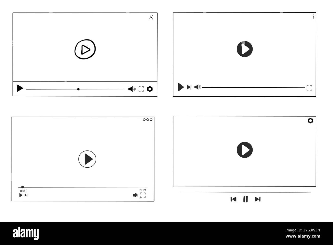 Video player display frame, line doodle bar with buttons, progress line ...