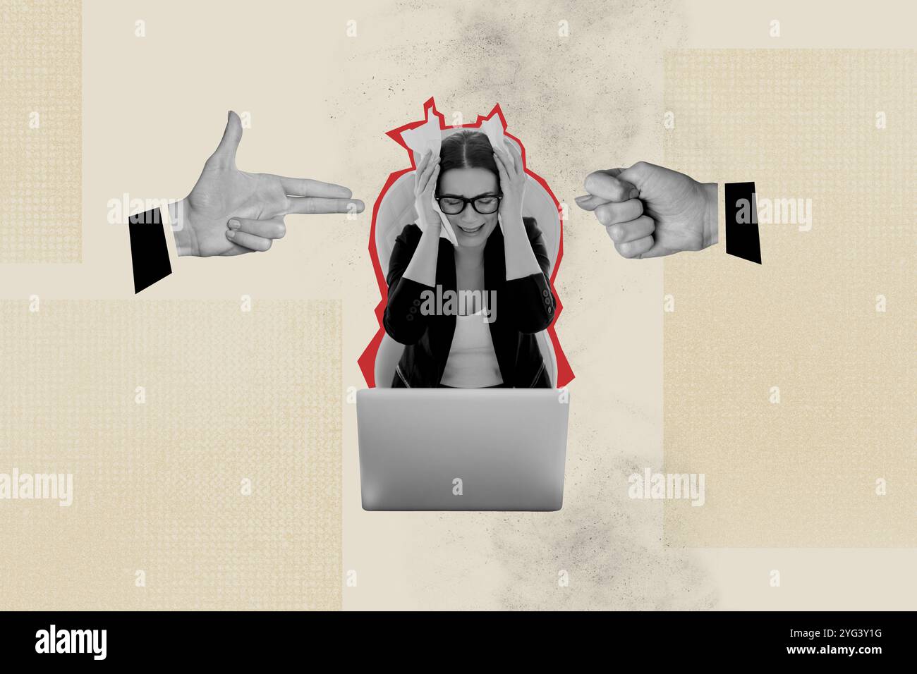 Collage picture young businesswoman agent employee secretary mental ...