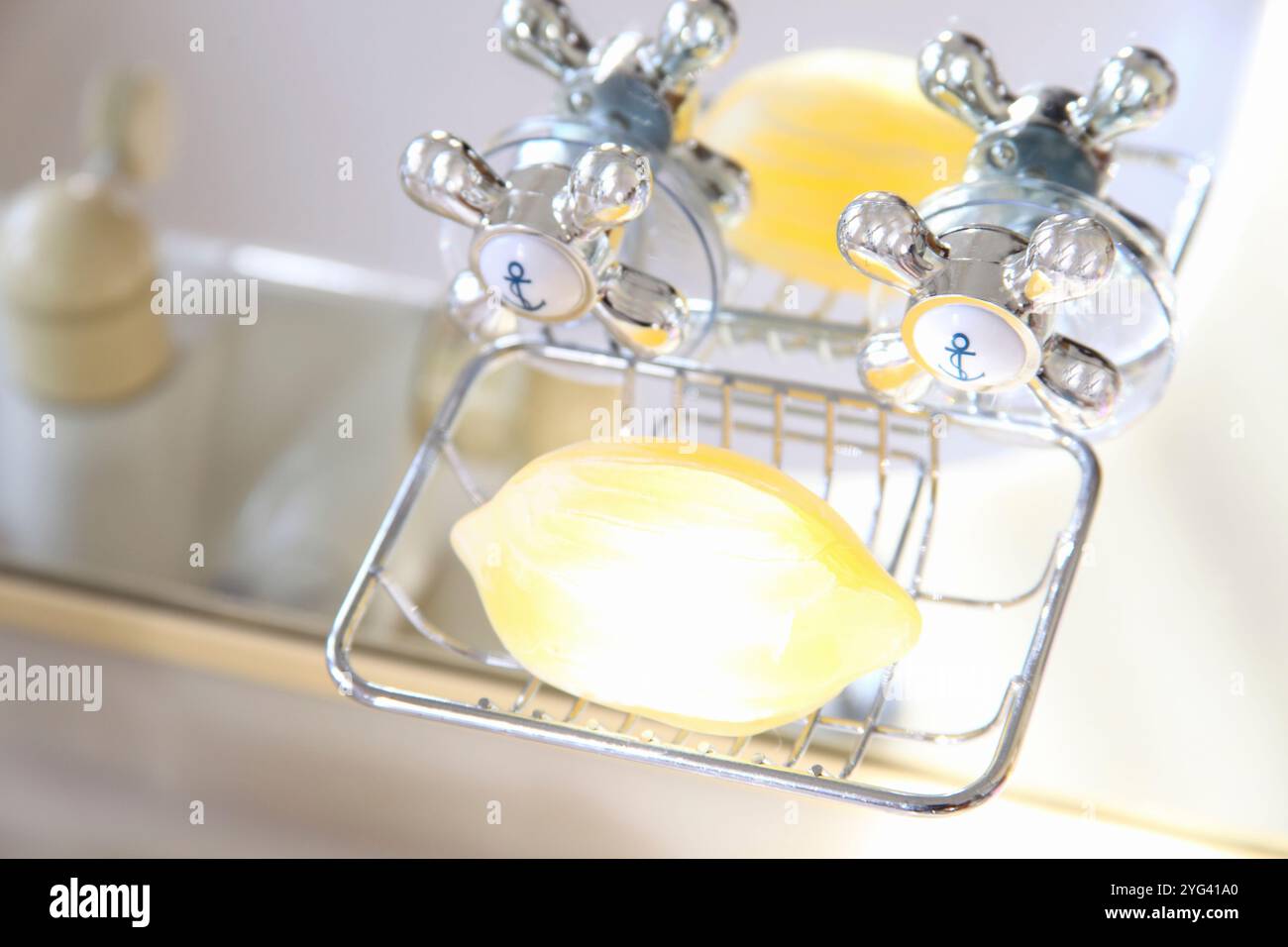 Lemon-shaped soap and soap holder Stock Photo - Alamy