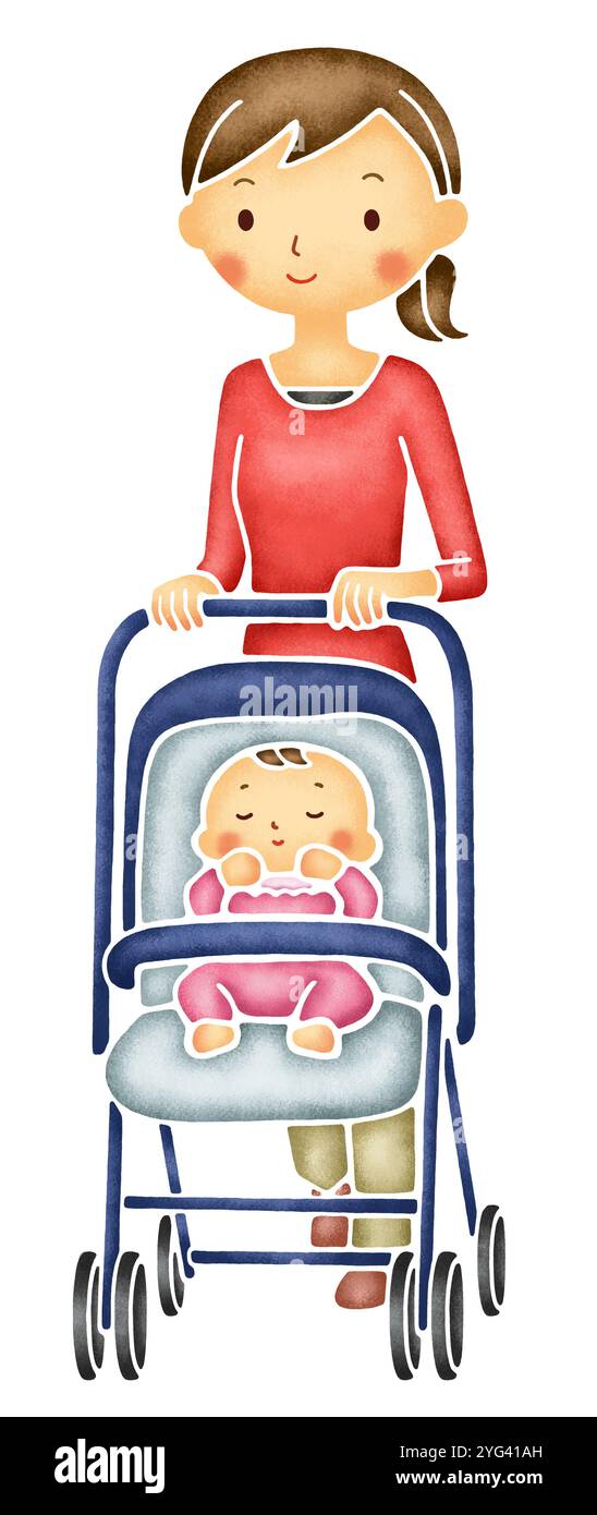 Mum pushing a stroller Stock Photo - Alamy