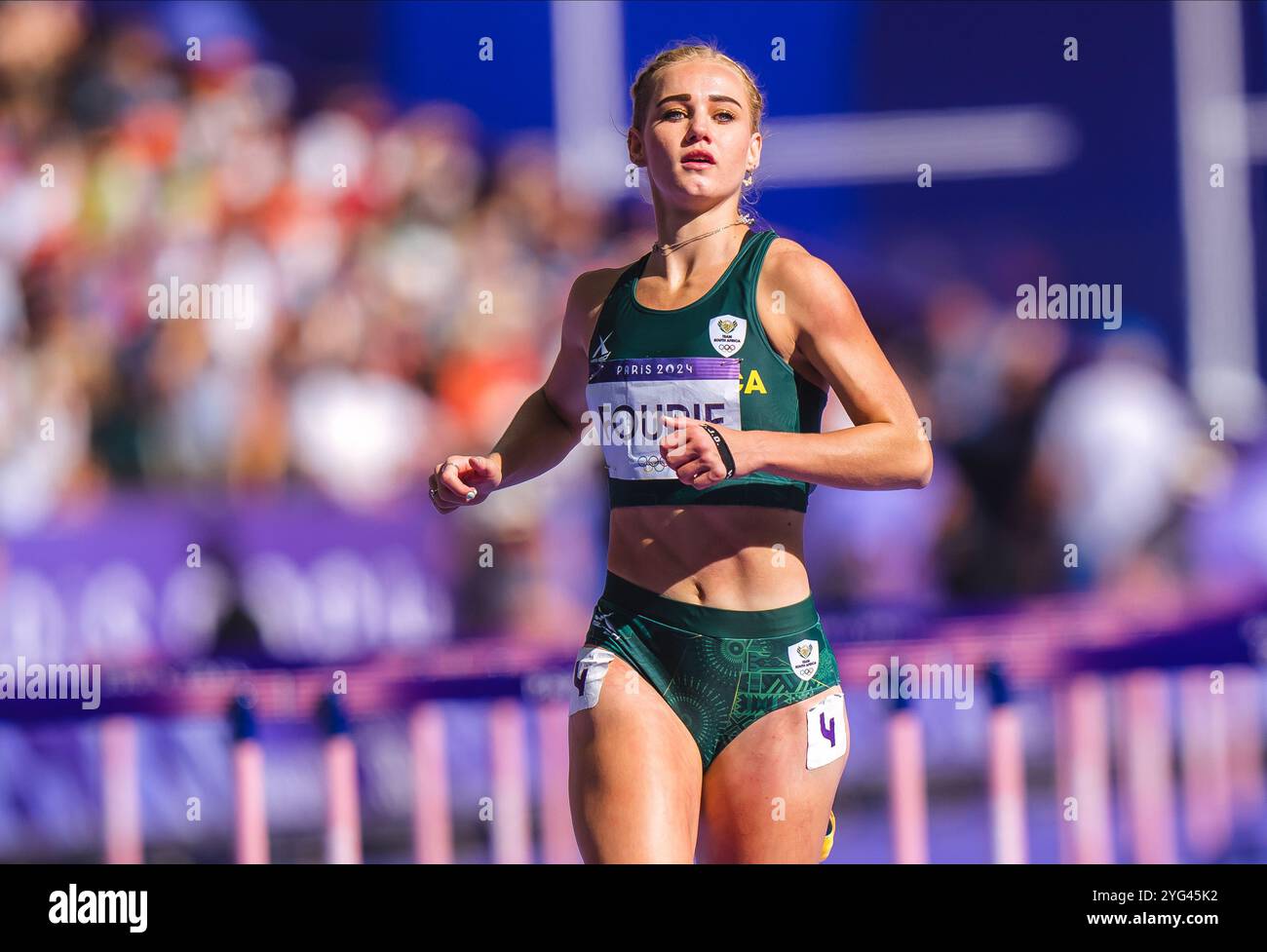 Marione Fourie participating in the 100 meters hurdles at the Paris ...