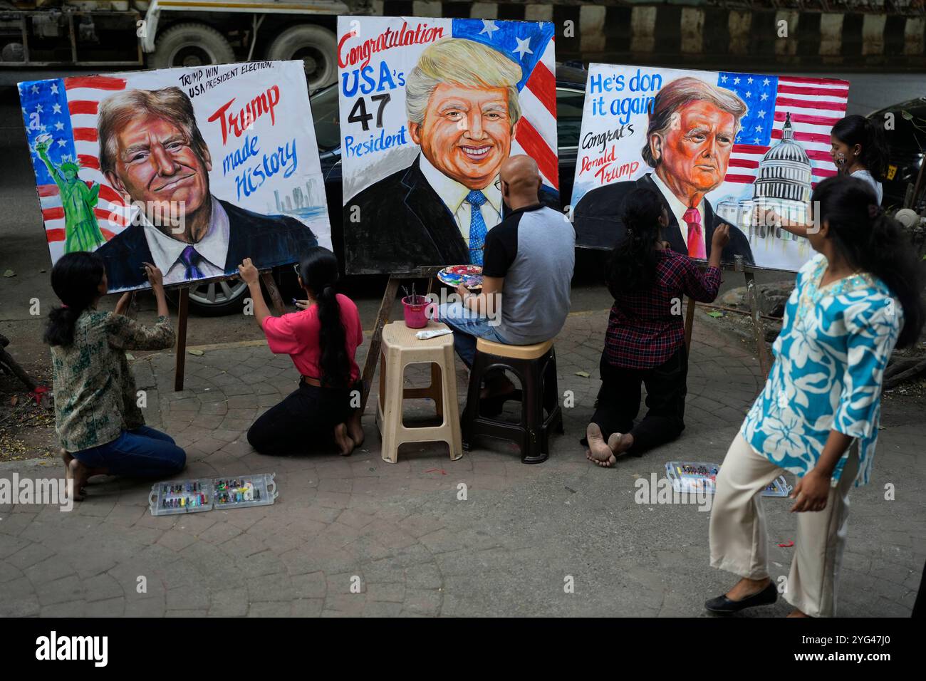 Students of Gurukul School of Art paint portraits of U.S. President ...