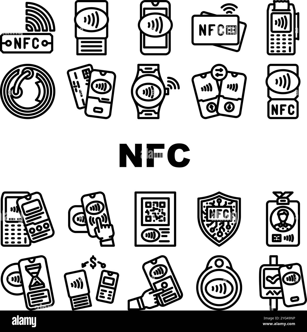 Nfc technology contactless icons set vector payment communication Cut ...