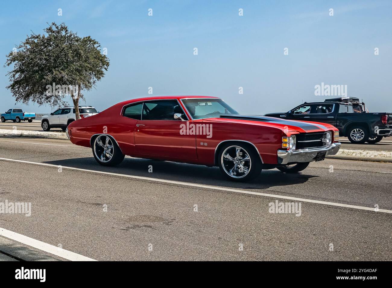 Gulfport, MS - October 04, 2023: Wide angle front corner view of a 1971 ...