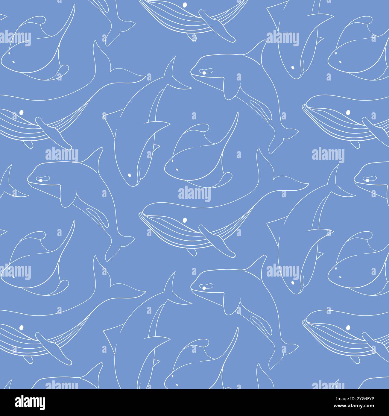 Seamless pattern with undersea animal whale, shark, orcas and stingray ...
