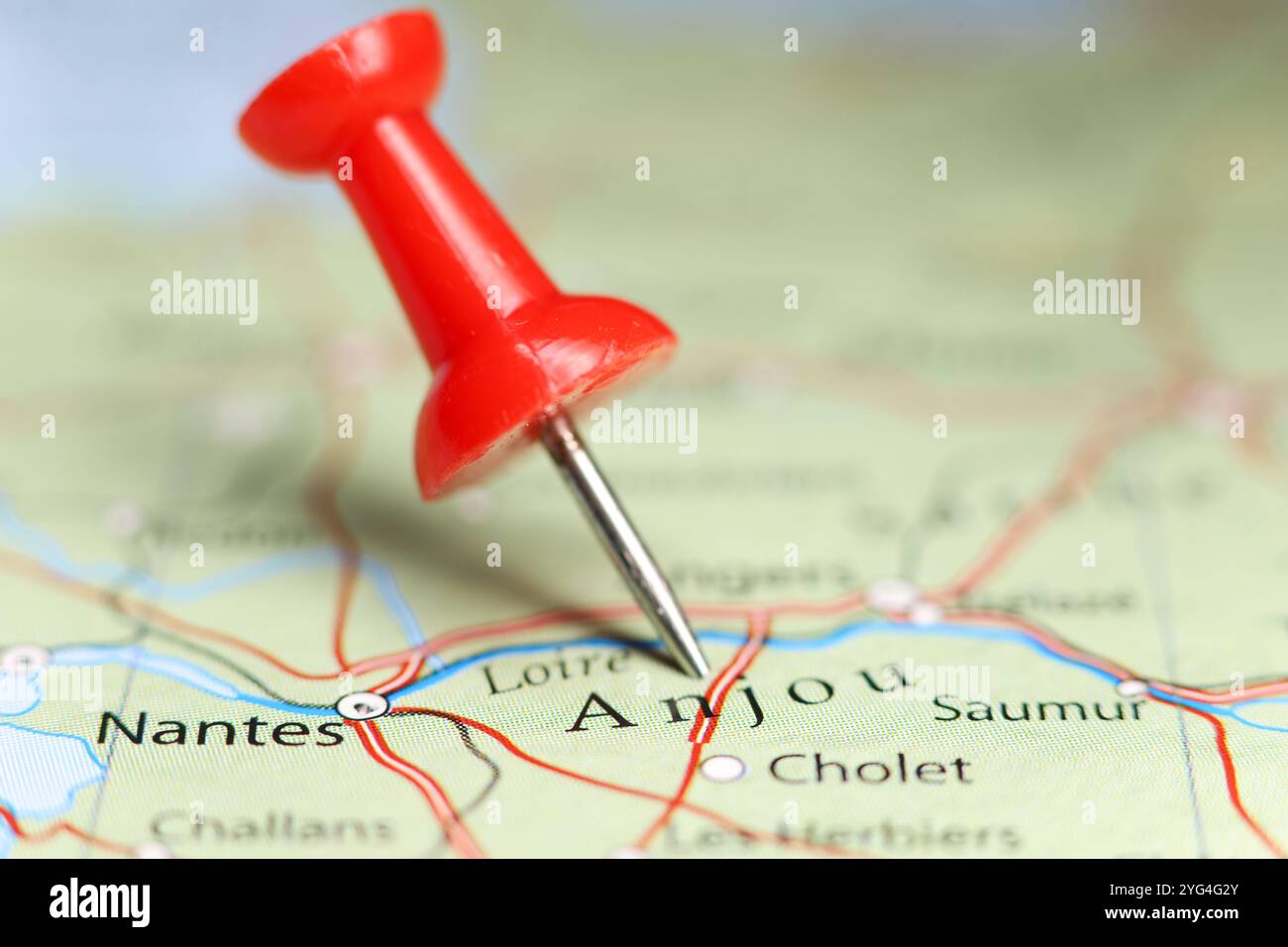 Anjou, France pin on map Stock Photo - Alamy