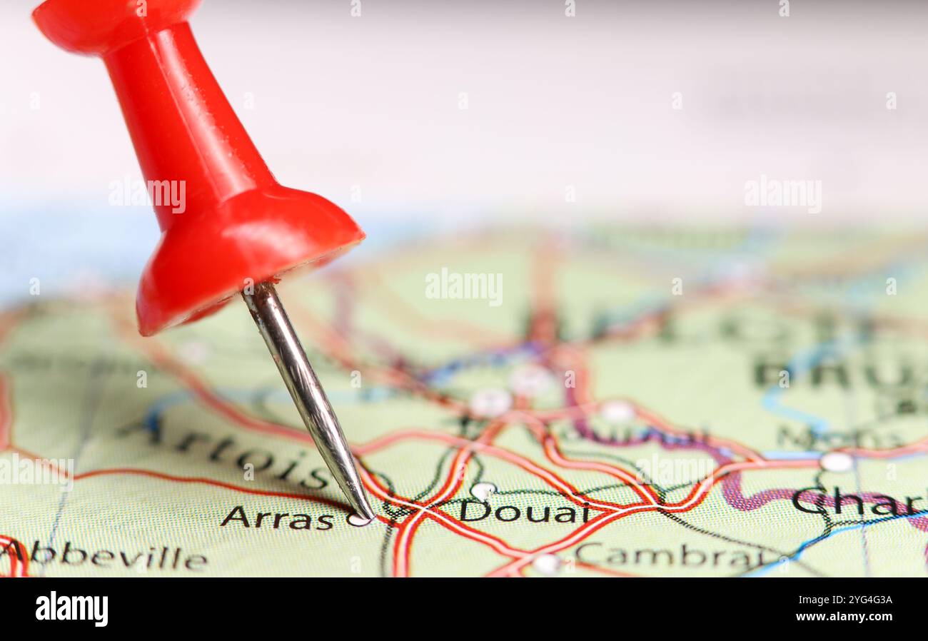 Arras, France pin on map Stock Photo - Alamy