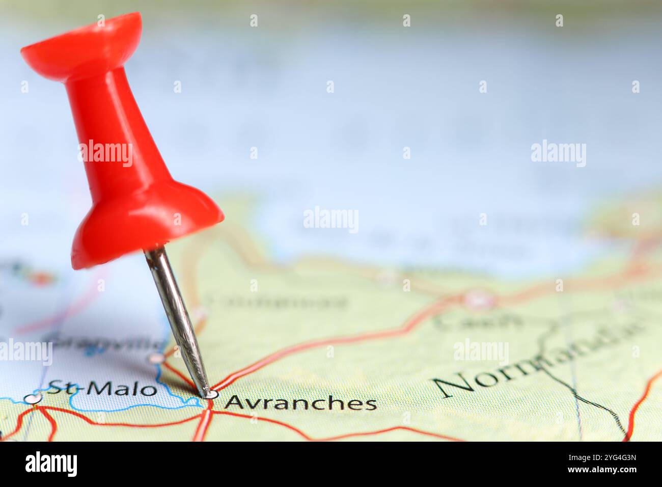 Avranches, France pin on map Stock Photo - Alamy