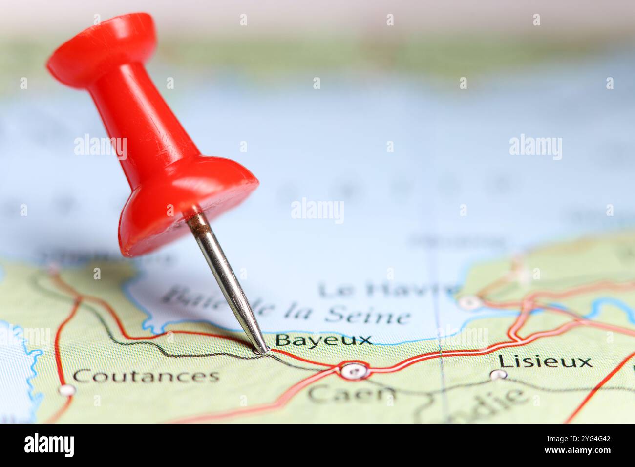 Bayeux, France pin on map Stock Photo - Alamy