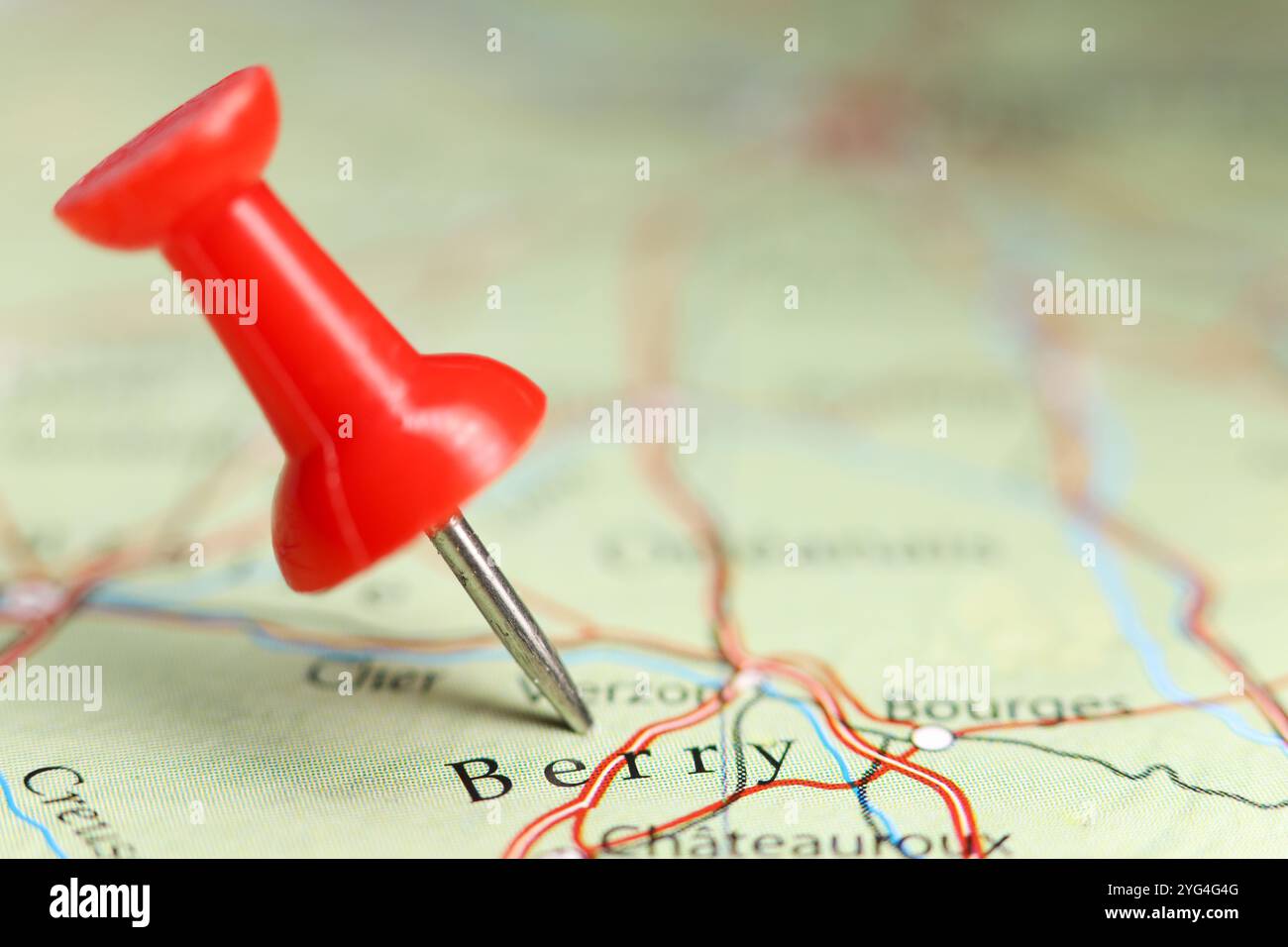 Berry, France pin on map Stock Photo - Alamy