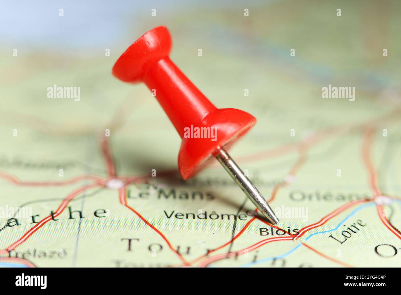 Blois, France pin on map Stock Photo - Alamy