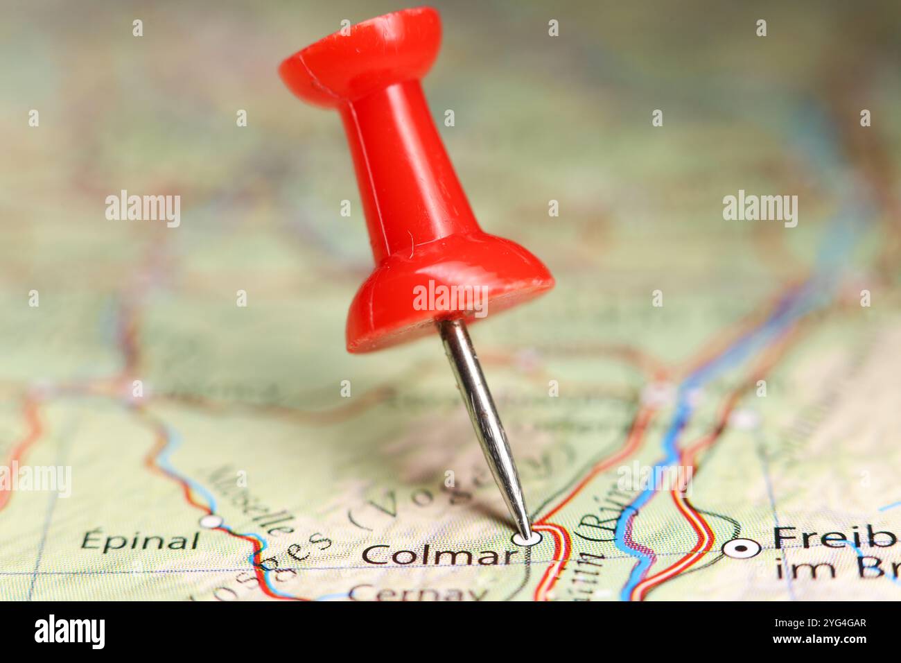 Colmar, France pin on map Stock Photo - Alamy