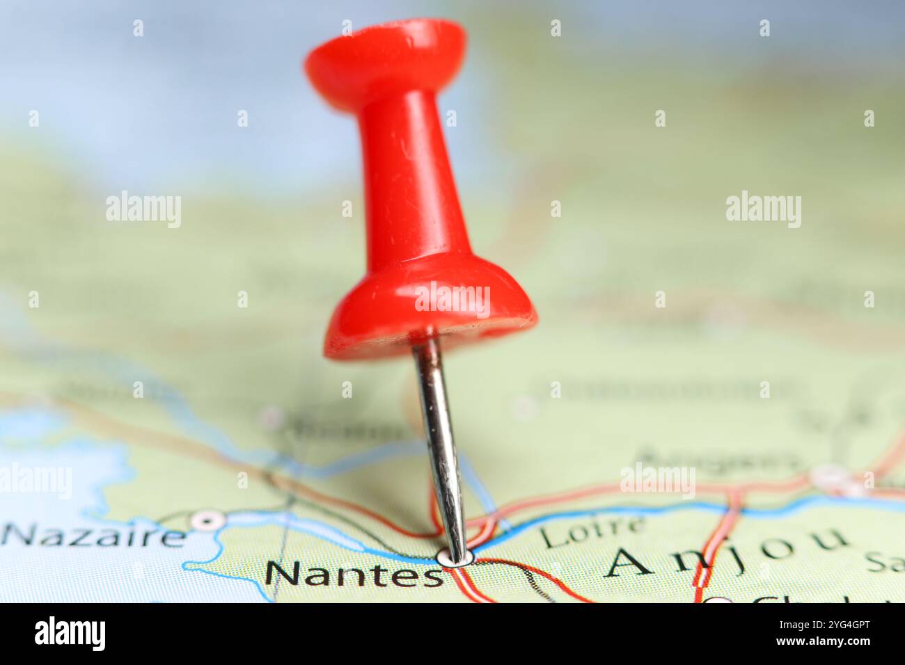 Nantes, France pin on map Stock Photo - Alamy
