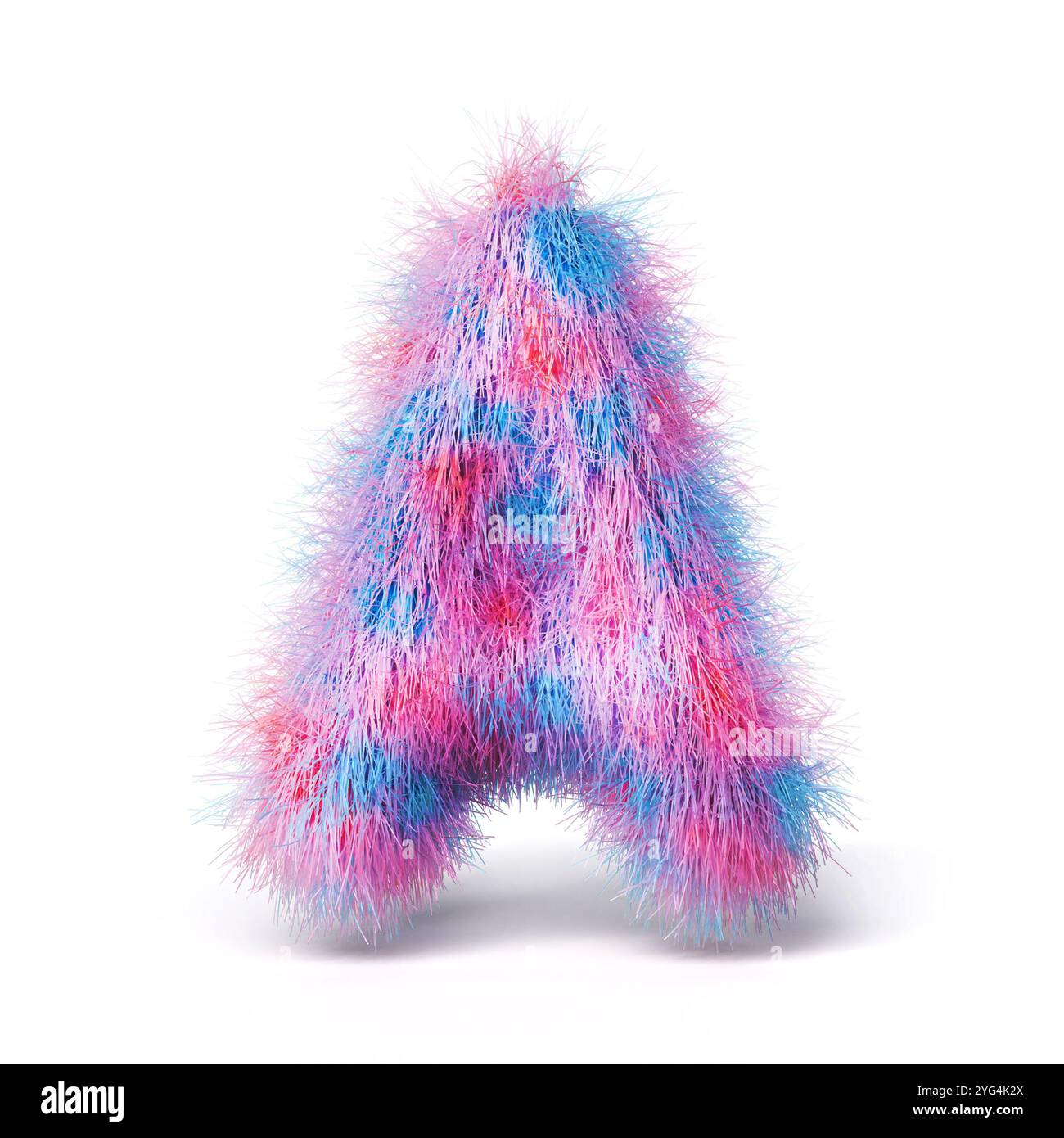 Blue pink fur font Letter A 3D rendering illustration isolated on white ...