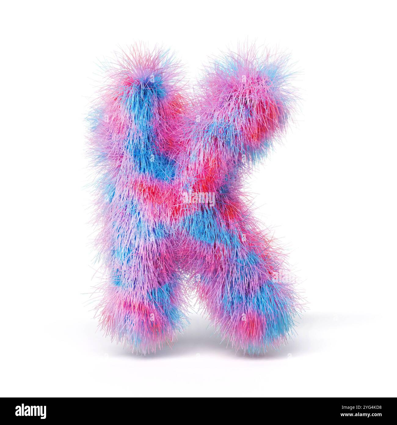 Blue pink fur font Letter K 3D rendering illustration isolated on white ...