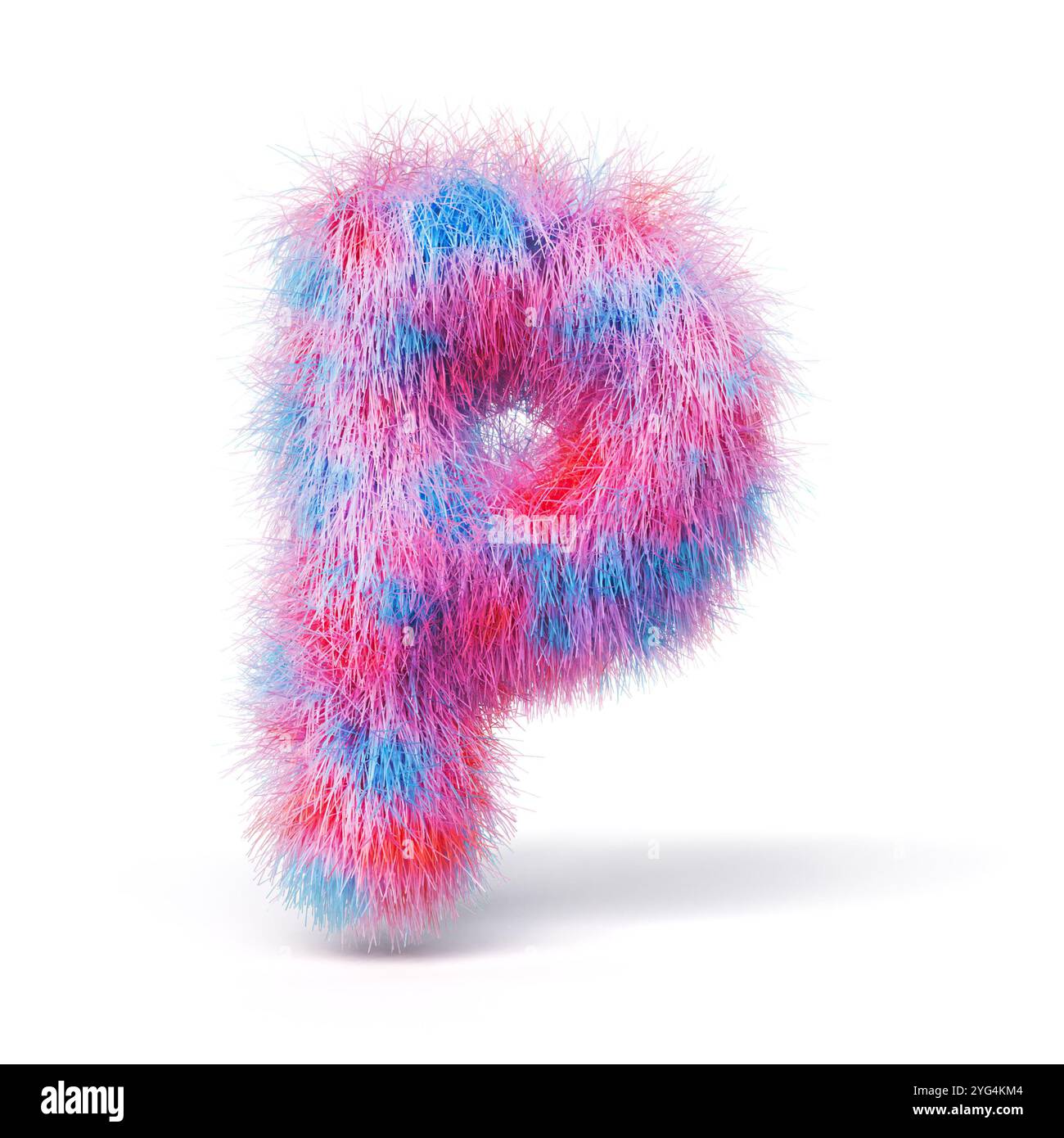 Blue pink fur font Letter P 3D rendering illustration isolated on white ...