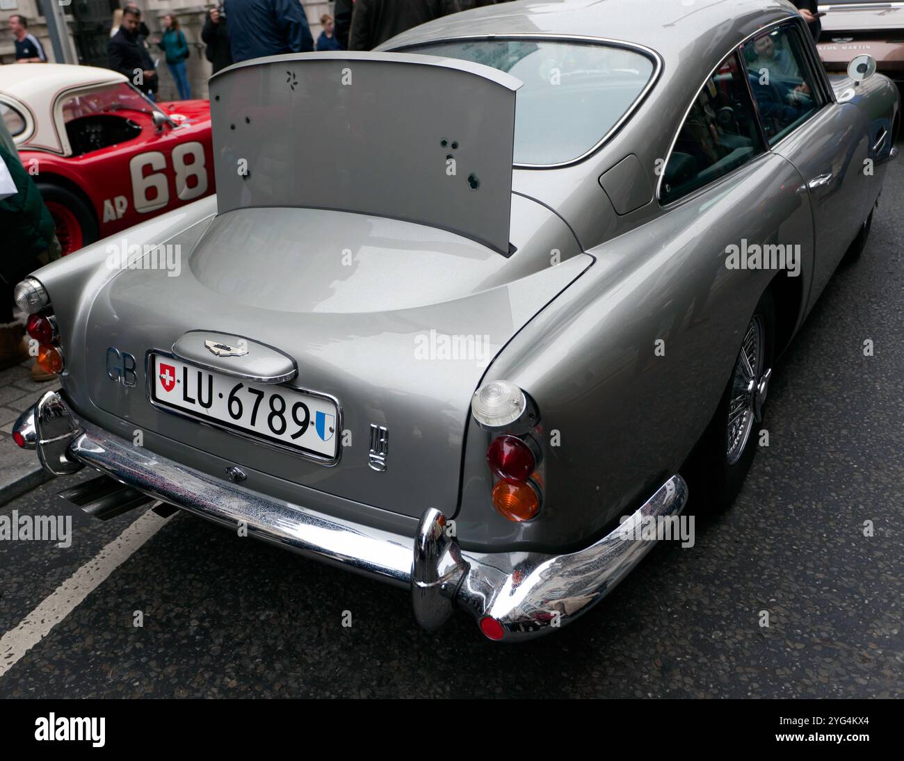 Rear view of the Aston Martin DB5, used to promote the film, Goldfinger ...