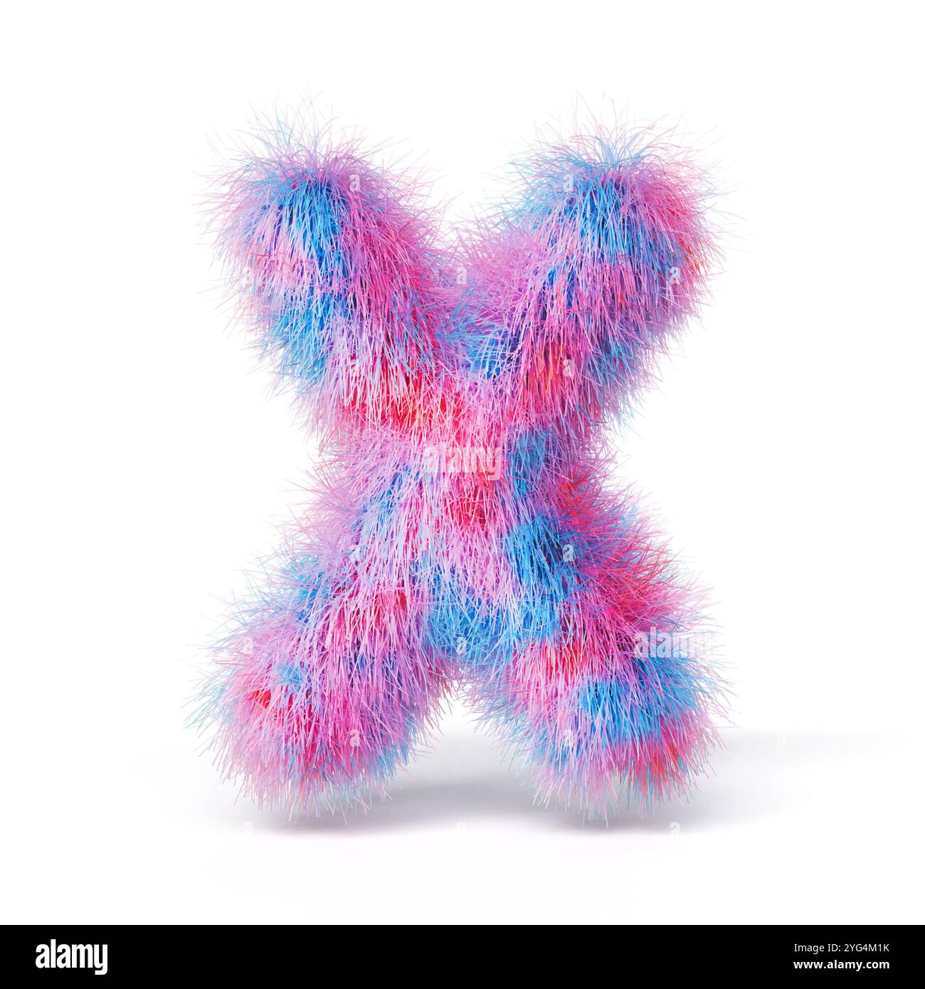 Blue pink fur font Letter X 3D rendering illustration isolated on white ...