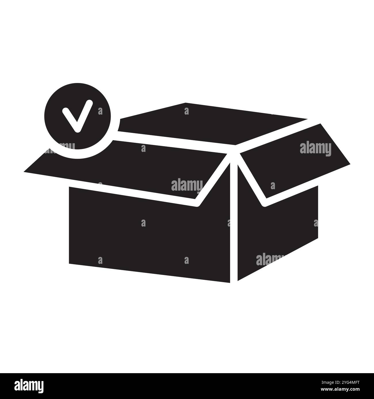 Checked box icon. Open packaging symbol. Simple delivery graphic ...