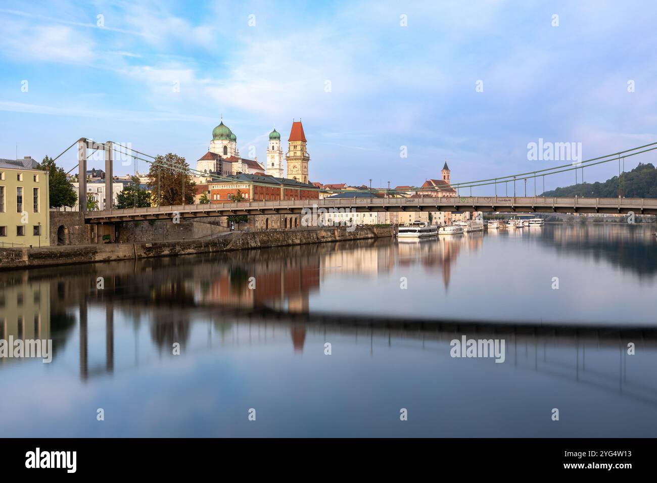 Suspension bridge over the Danube in Passau, Bavaria, Germany Stock ...