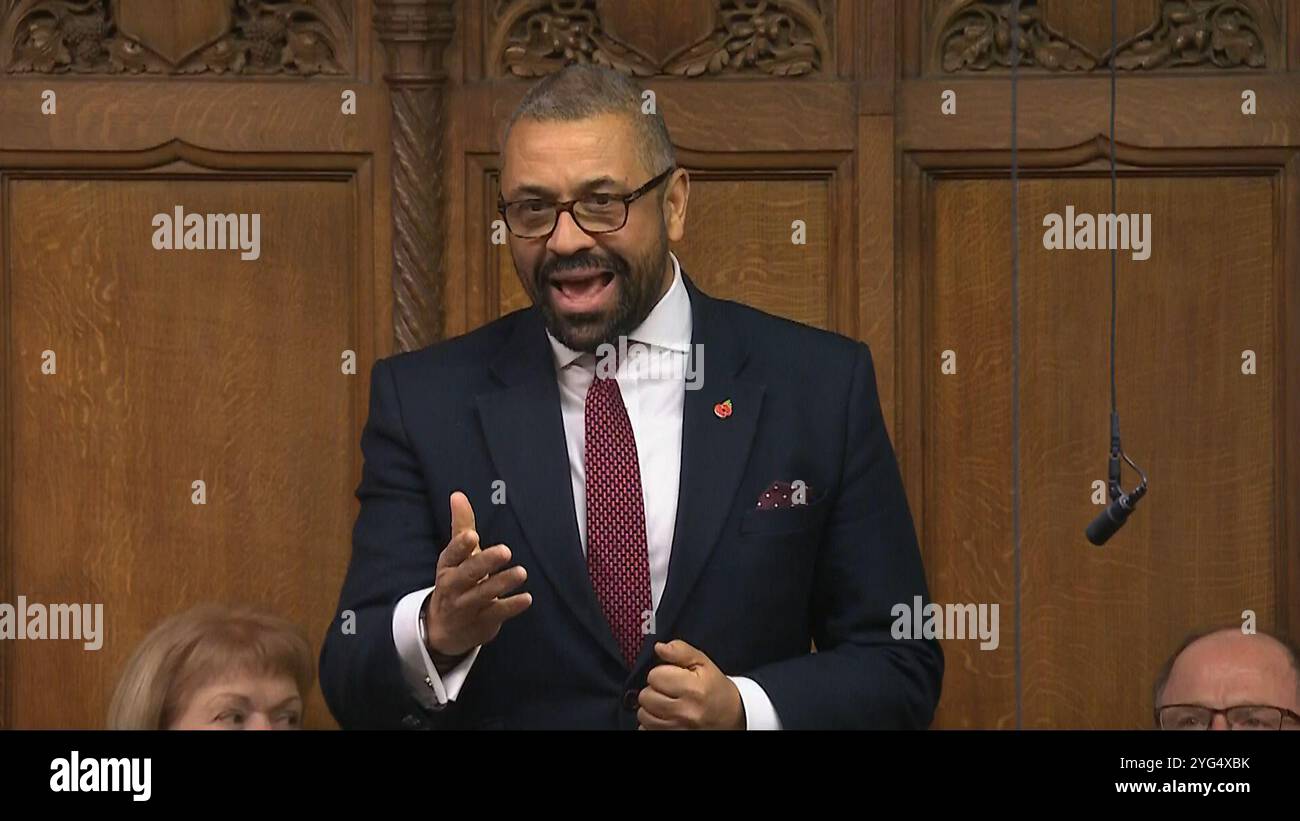 Screen grab of former home secretary James Cleverly speaking during ...