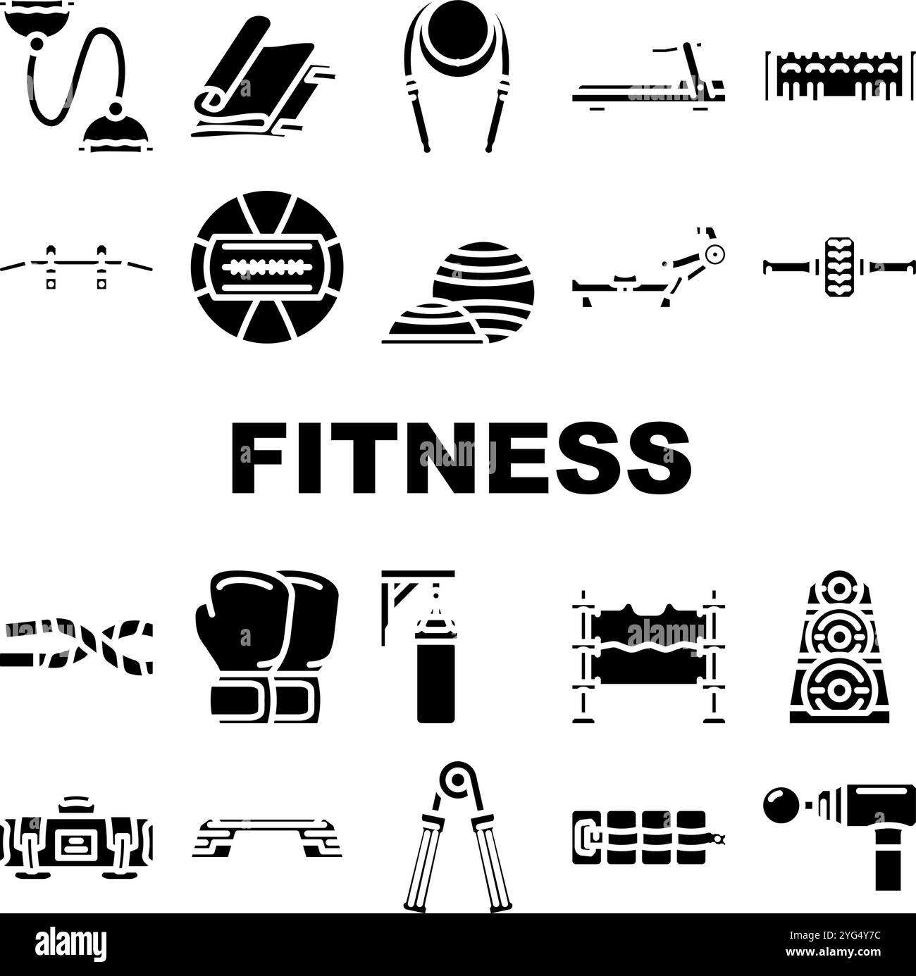 Fitness tool dumbbell kettlebell icons set vector barbell ...