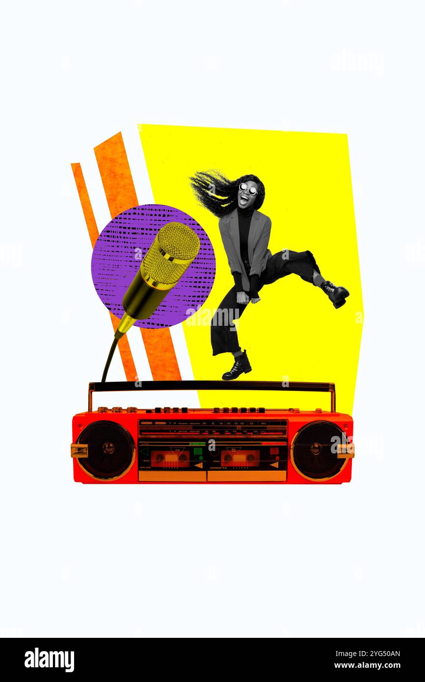 Composite trend artwork sketch image photo collage of young woman dance ...