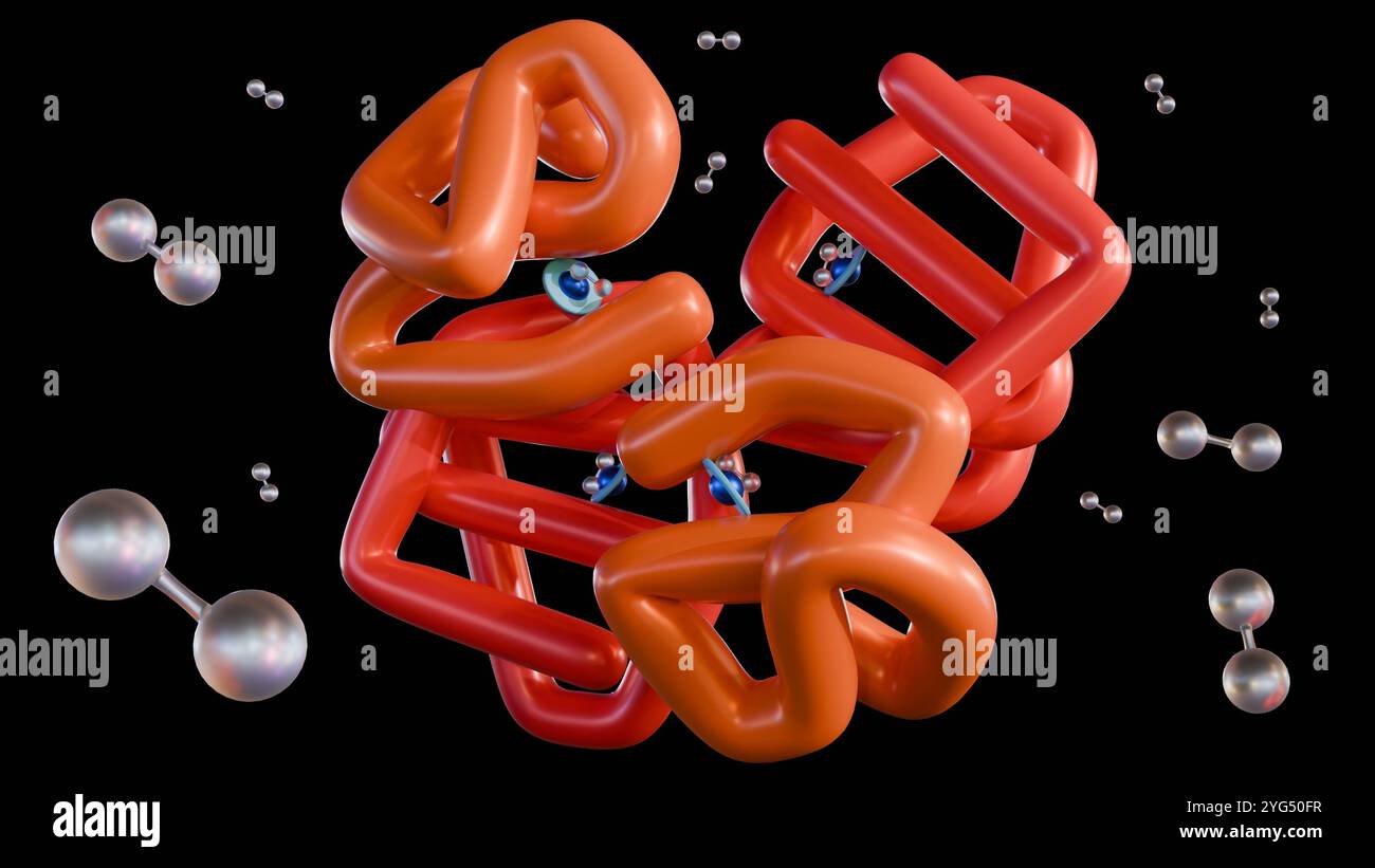 A 3d Rendering Of Molecular Structure Of Hemoglobin Attaching Oxygen