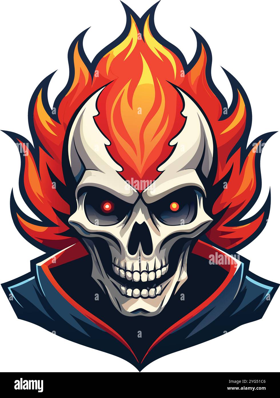 A striking skull with fiery flames representing power and intensity ...