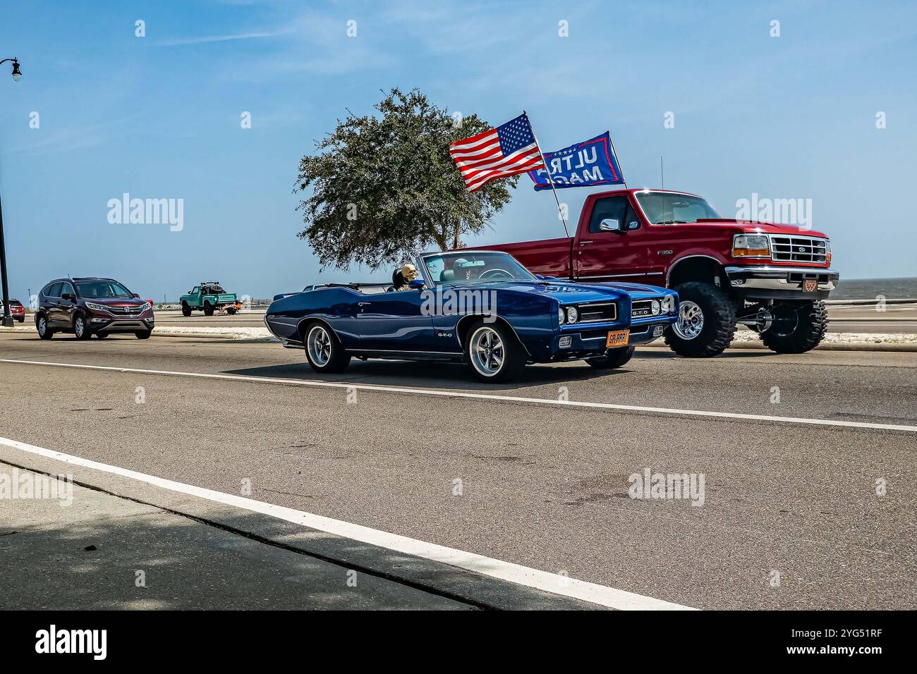 Gulfport, MS - October 04, 2023: Wide angle front corner view of a 1969 ...