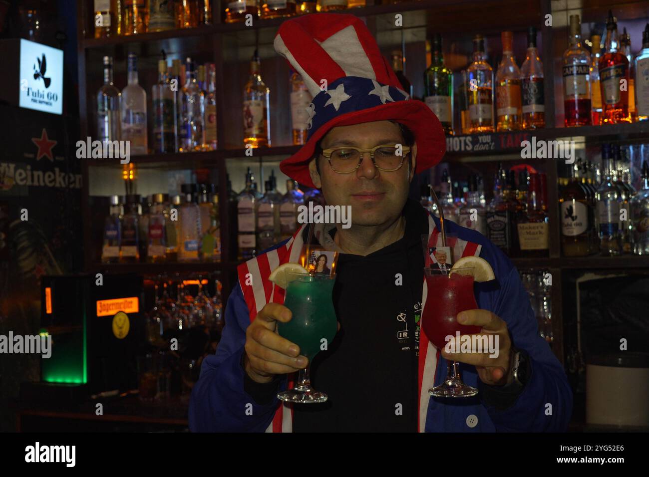 JERUSALEM - NOVEMBER 6: An Israeli barman dressed in an Uncle Sam ...