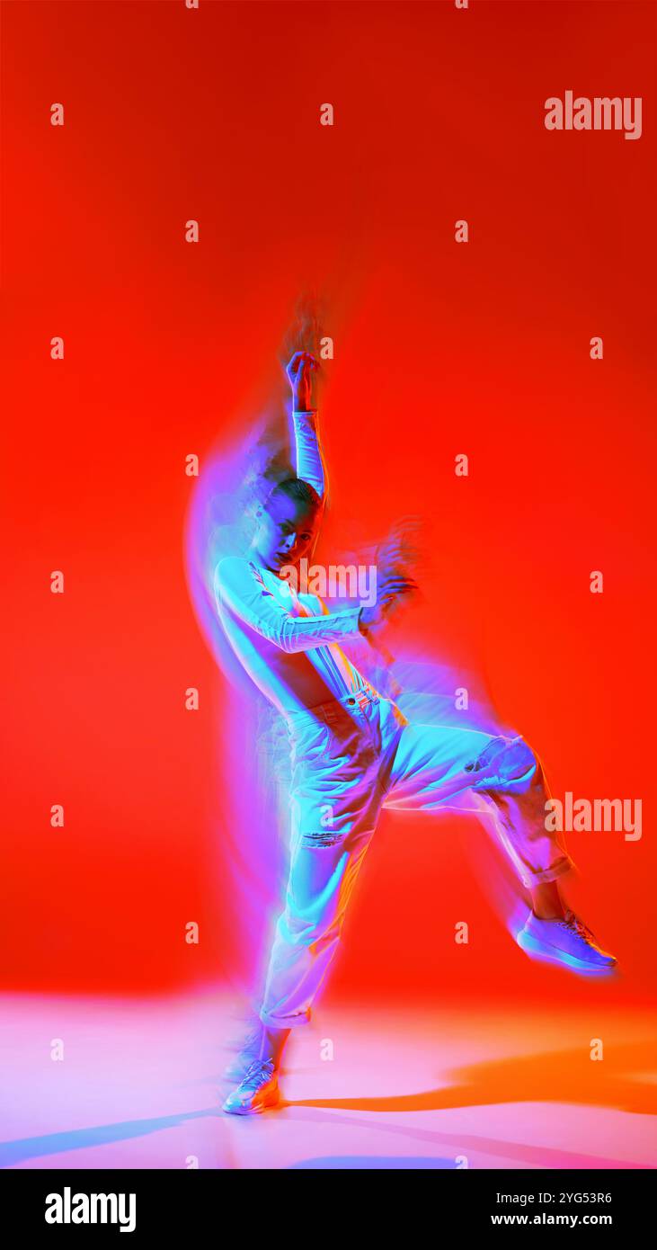 Creative design. Powerful and dynamic dance of young girl in motion ...