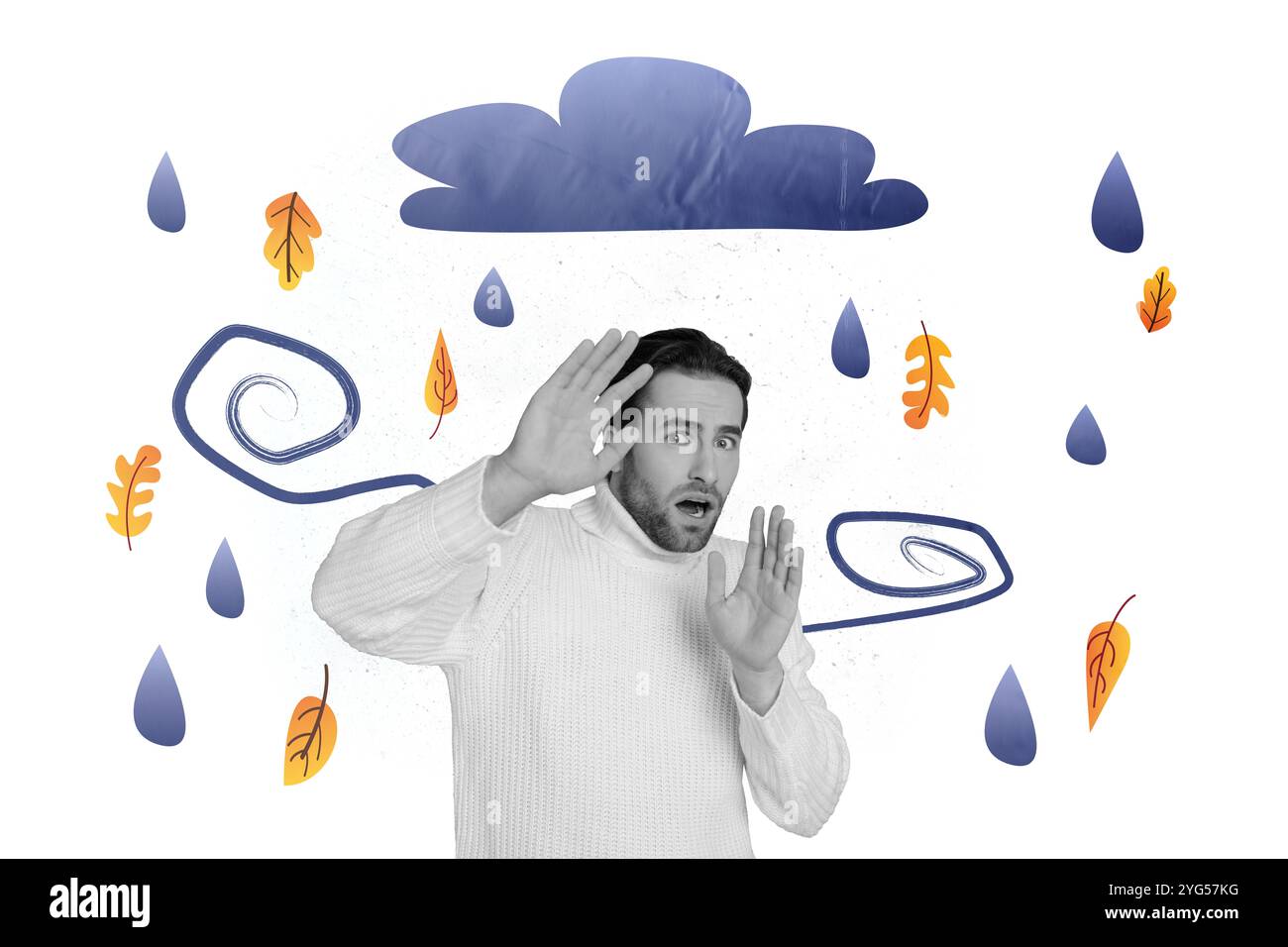 Creative composite photo collage of scared frightened man staring at ...