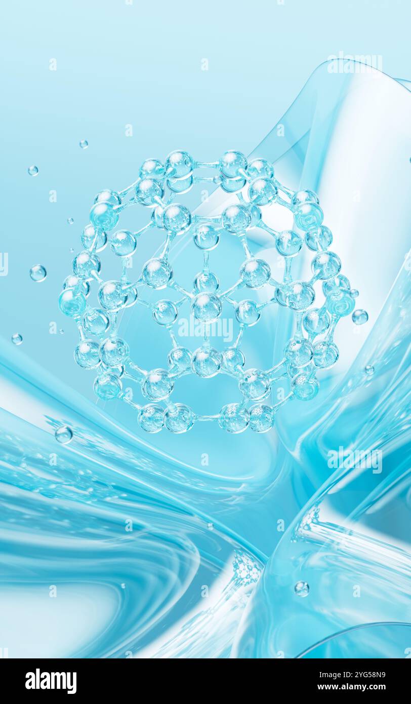 Spherical molecular structure with glass background, 3d rendering. 3d ...