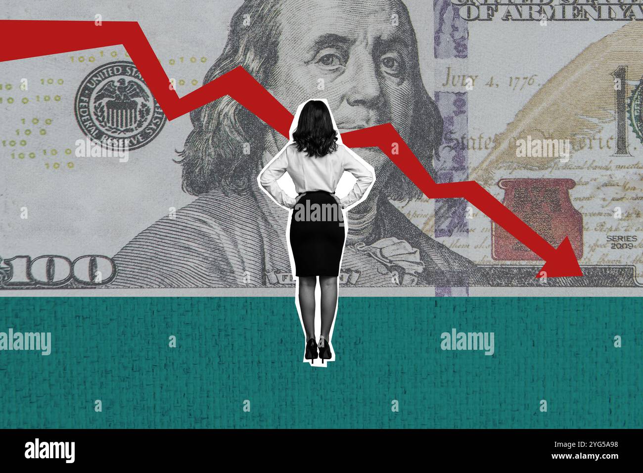 Composite trend artwork sketch collage of monochrome young lady ...